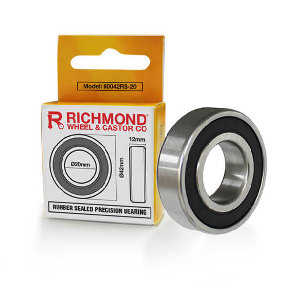 6004 RS Bearing O.D 42mm x I.D 20mm x W 12mm - Richmond Wheel & Castor Co