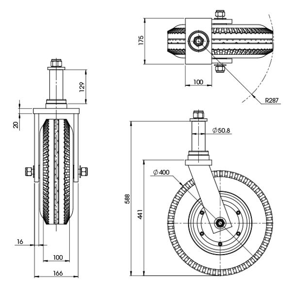 Agricultural Castor with Pneumatic Wheel (S1674) - Richmond Wheel ...