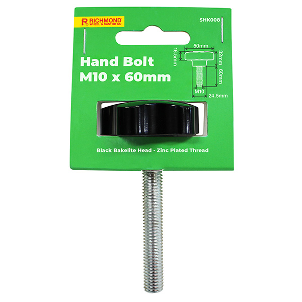 M10 x 60mm Hand Bolt (SHK008) - Richmond Wheel & Castor Co