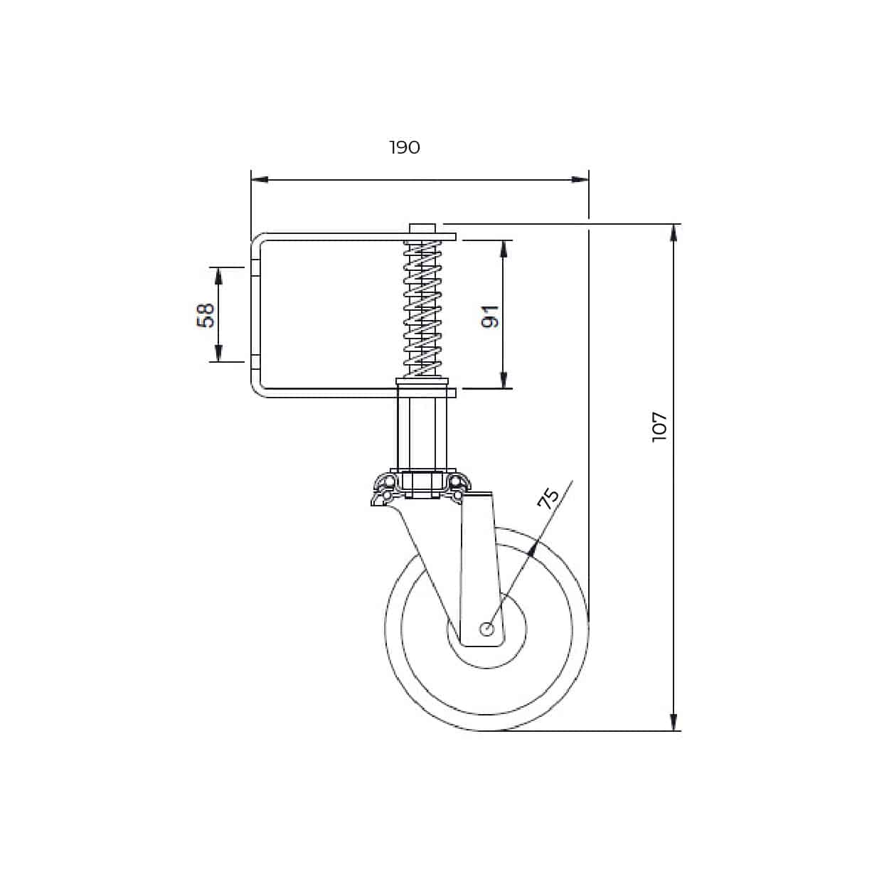 75mm Rebound Rubber Spring Loaded Gate Wheel 30kg Capacity (S3023 ...