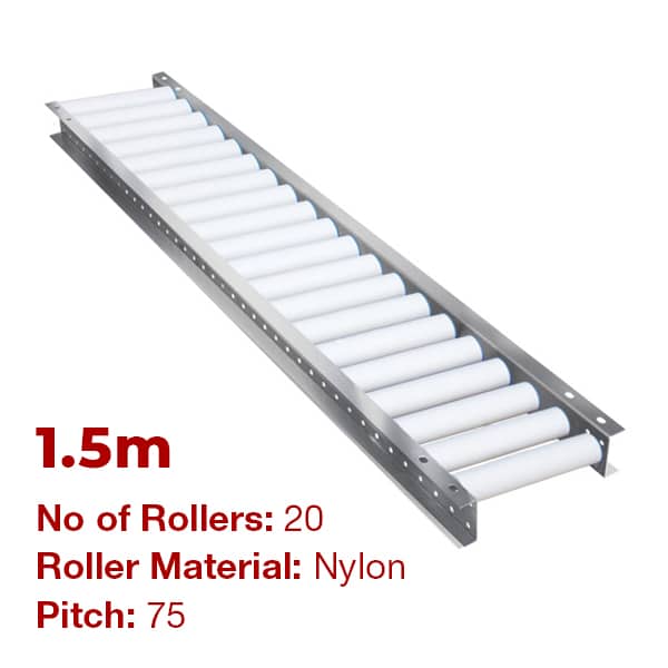 600mm Wide Stainless Steel Gravity Conveyor with Nylon Rollers - 1.5m ...