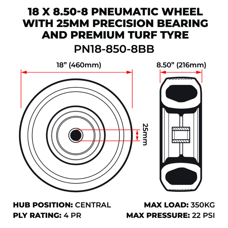 18 X 8.50-8 Pneumatic Wheel With 25mm Precision Bearing And Premium ...