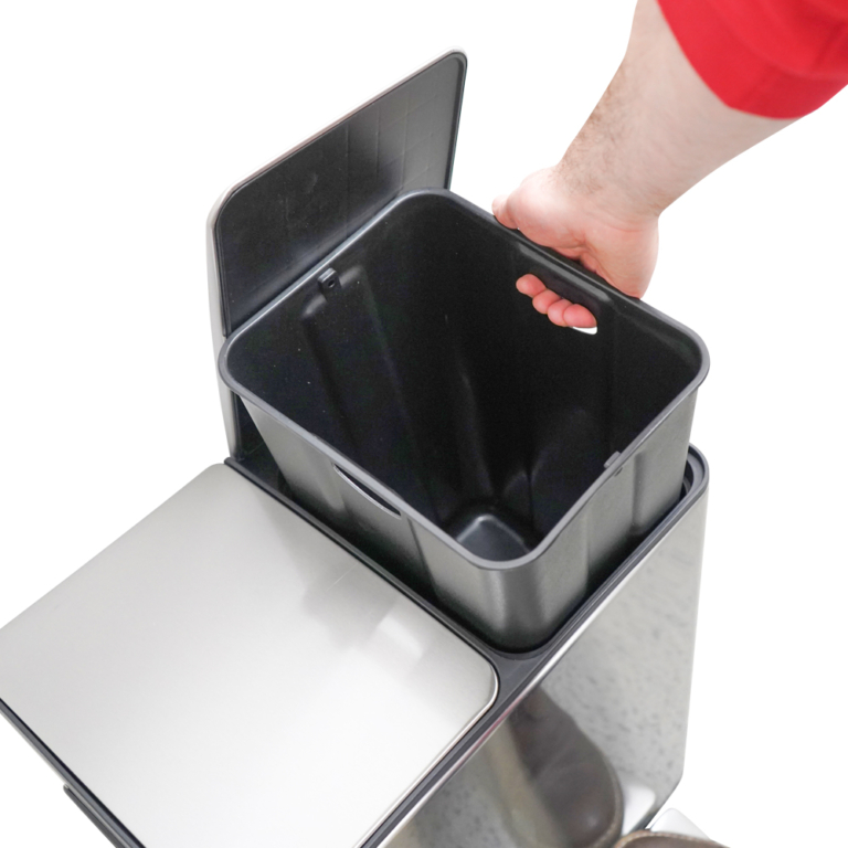 60L Dual Lid Stainless Steel Pedal Bin for Waste & Recycling