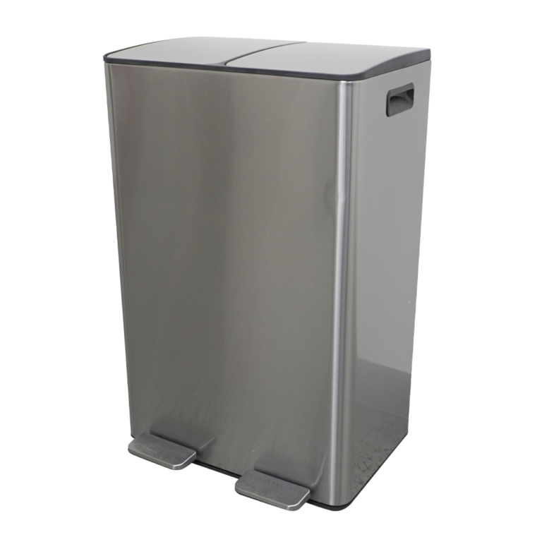60L Dual Lid Stainless Steel Pedal Bin for Waste & Recycling