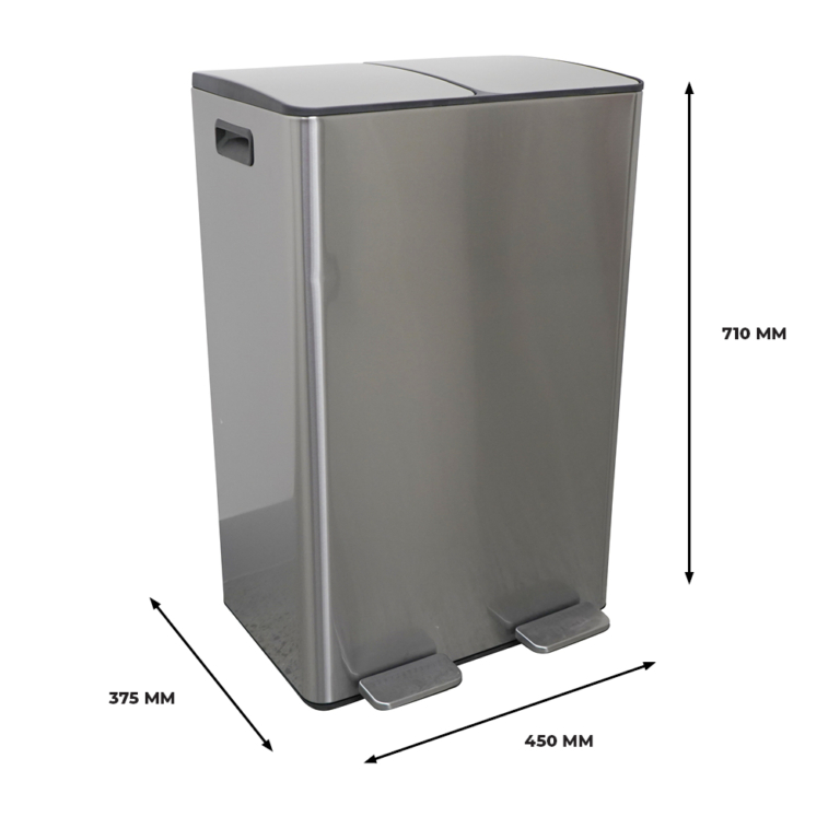 60L Dual Lid Stainless Steel Pedal Bin for Waste & Recycling