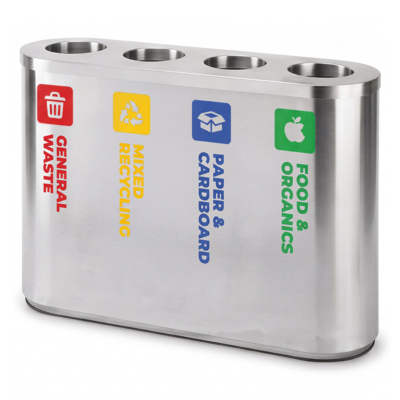 Stainless Steel Waste Sorting Station - Red, Yellow, Blue & Green ...